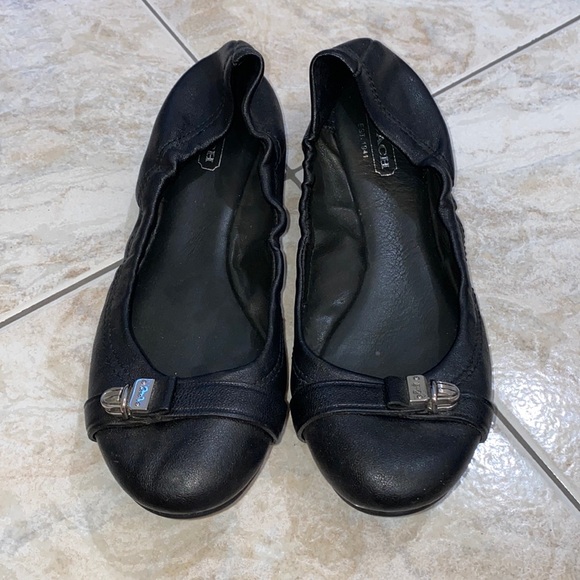 Coach | Shoes | Coach Delphine Black Leather Buckle Ballet Flats | Poshmark